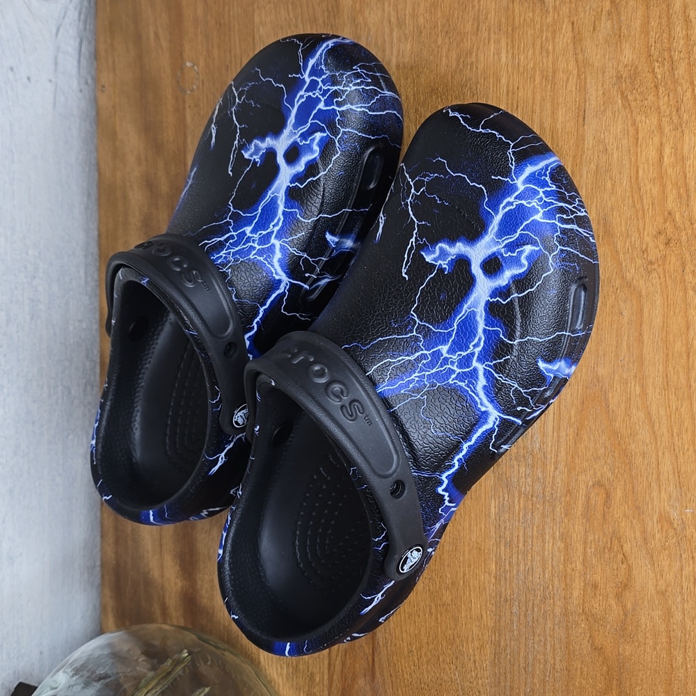 Crocs Original Lightning Print Clogs In Navy Blue Bla… - Gem